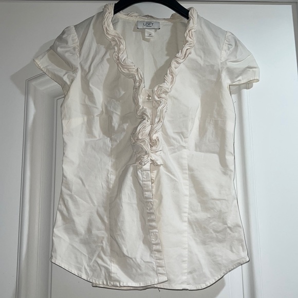 LOFT | Tops | Like New2pann Taylor Loft Ruffle Cotton Top | Poshmark